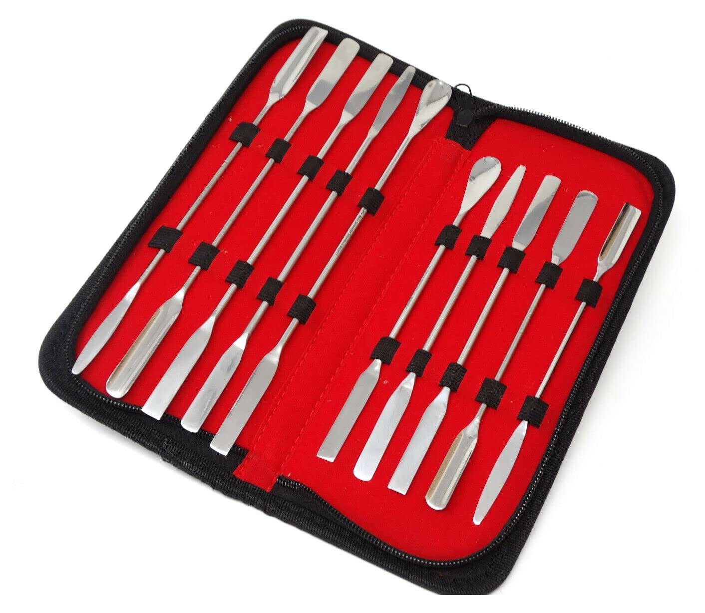 10 PCS Micro Lab Spatula Sampler Set Stainless Steel Double Ended MutliPurpose Square, Scoop, Round & Tapered Arrow End, 7"+9" Length