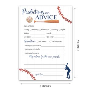 BASEBALL Prediction and Advice Cards - Pack of 25 - Sports Navy Blue BOY Baby Shower Games, Wishes for New Parents Mom & Dad to be Mommy & Daddy Message Little Slugger Shower Activity G900-PDAV