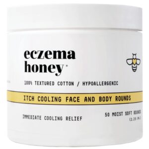 eczema honey itch cooling face & body rounds - anti itch cotton face pads - moisturizer for eczema, dry & sensitive skin (50 cotton rounds)