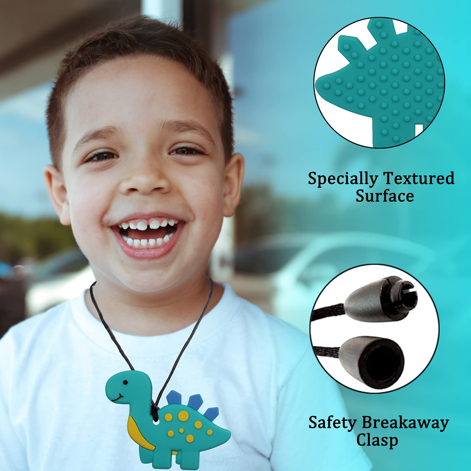 Chew Necklaces for Sensory Kids and Adults, 2 Pack Dinosaur Silicone Chewy Toys for Boys with Autism, ADHD, SPD, Reduce Chewing Fidgeting for Children, Oral Motor Chewing Necklace…