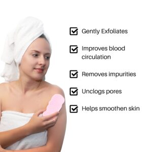 BESOBELLA Exfoliating Sponges (4 pcs) - Super Soft exfoliating Bath Shower Sponge - Removes Dead Skin and Impurities from Body - Great for Adults and Children - Pink & Blue & White & Gray