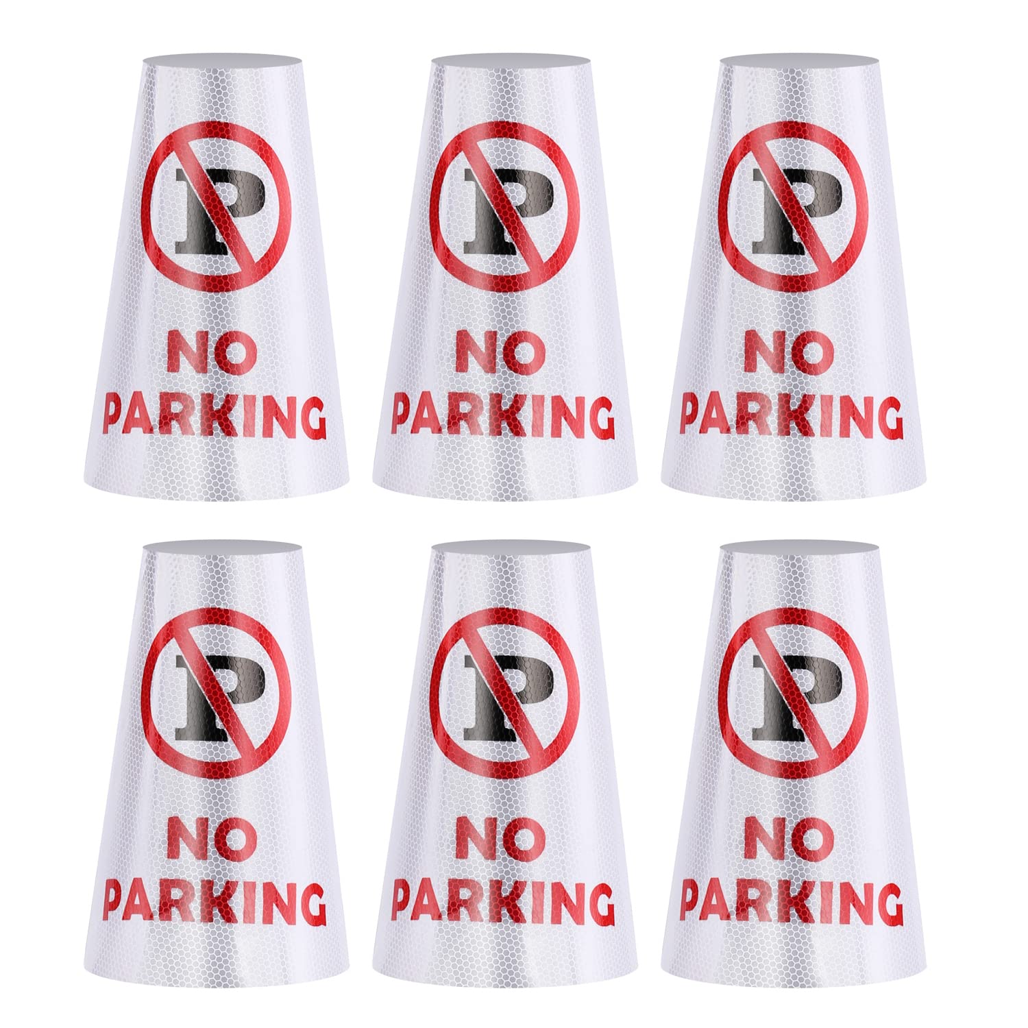 BATTIFE 6 Pack NO Parking Reflective Collars Stickers for Traffic Safety Cones, 360° High Visible Signs for Driveway Road Outdoor Use