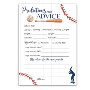 BASEBALL Prediction and Advice Cards - Pack of 25 - Sports Navy Blue BOY Baby Shower Games, Wishes for New Parents Mom & Dad to be Mommy & Daddy Message Little Slugger Shower Activity G900-PDAV