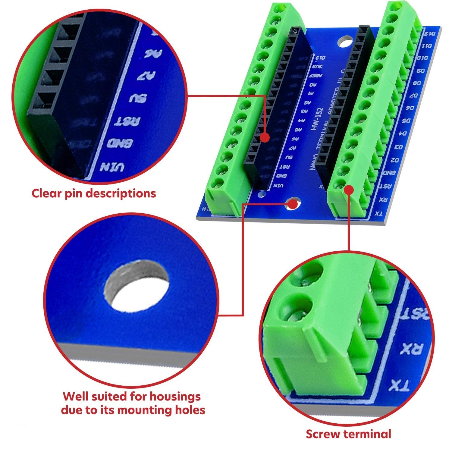 RedTagCanada Nano V3.0 3.0 Controller Terminal Adapter Expansion Board Nano IO Shield Simple Extension Plate for Arduino AVR ATMEGA328P (1, Expansion Board Nano)