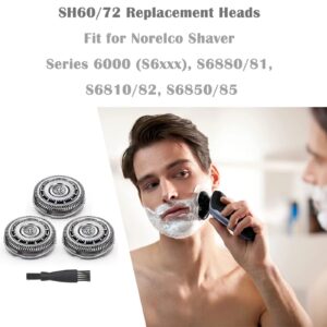 Suleto SH60/72 Replacement Shaver Head Blades Compatible with Philips Series 6000 Electric Razors, SH60 Head for S6880/81, S6810/82, S6850/85, S6xxx, Series 6000 Replacement Shaving Head w/Brush