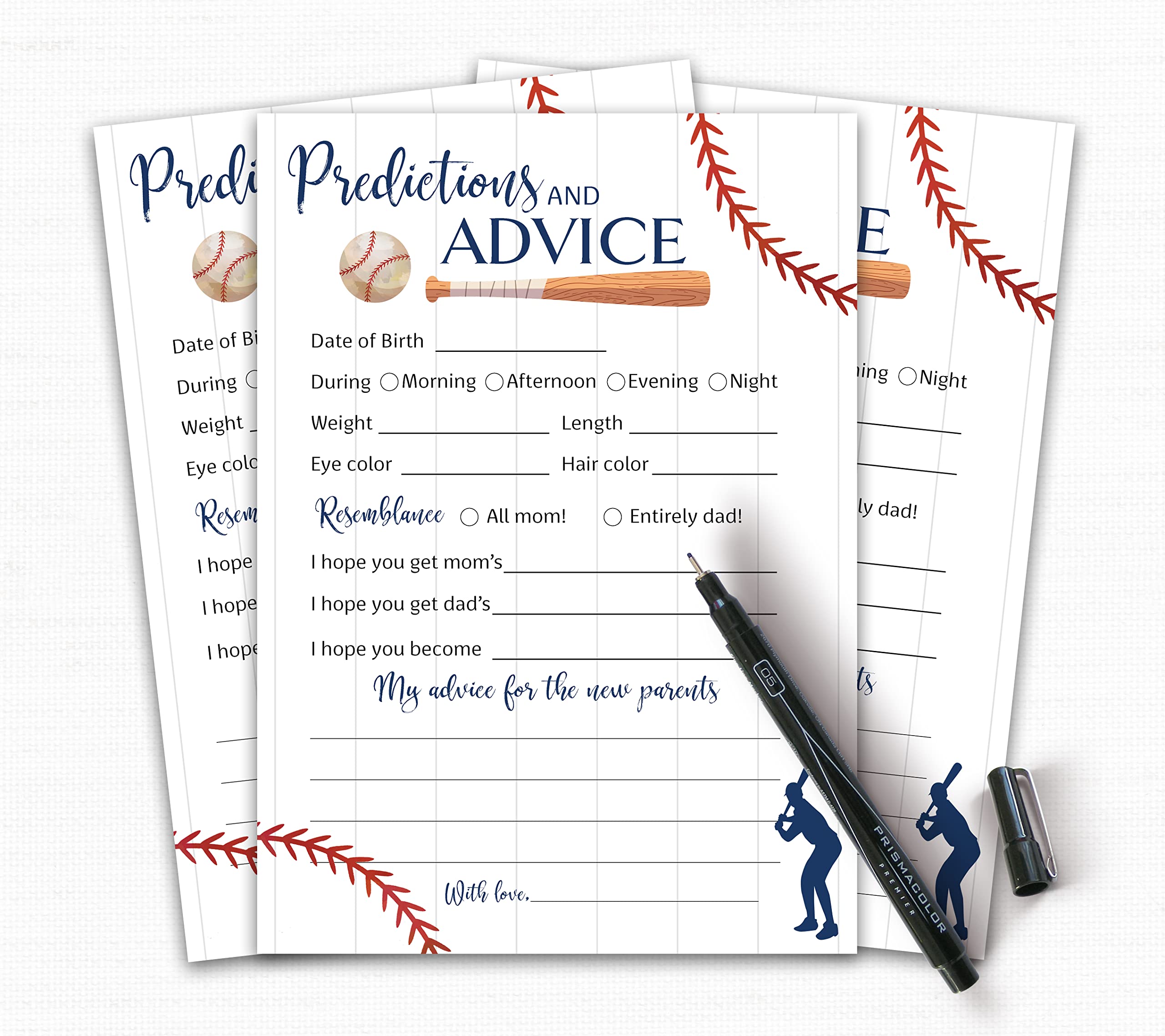 BASEBALL Prediction and Advice Cards - Pack of 25 - Sports Navy Blue BOY Baby Shower Games, Wishes for New Parents Mom & Dad to be Mommy & Daddy Message Little Slugger Shower Activity G900-PDAV