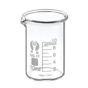 patikil 10ml low form glass beaker, 3.3 borosilicate glass graduated printed scale measuring cups with spout for kitchen lab liquids transit boiling