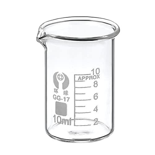 PATIKIL 10ml Low Form Glass Beaker, 3.3 Borosilicate Glass Graduated Printed Scale Measuring Cups with Spout for Kitchen Lab Liquids Transit Boiling