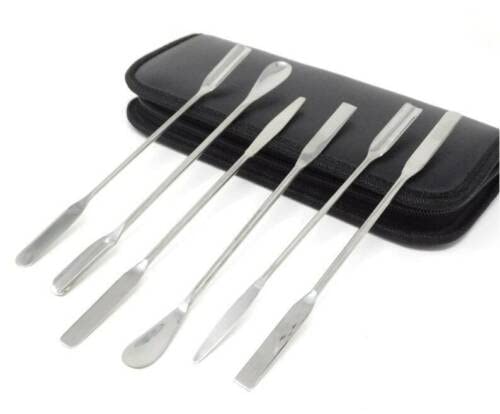 6 PCS Micro Lab Spatula Sampler Set, Stainless Steel Double Ended Sampling Spoon Mixing Spatulas, Square, Scoop, Round & Tapered Arrow End, 7" Length