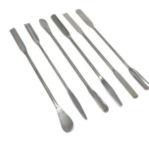 6 PCS Micro Lab Spatula Sampler Set, Stainless Steel Double Ended Sampling Spoon Mixing Spatulas, Square, Scoop, Round & Tapered Arrow End, 7" Length