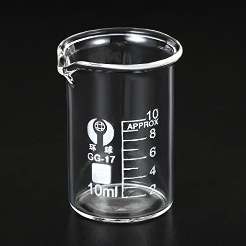 PATIKIL 10ml Low Form Glass Beaker, 3.3 Borosilicate Glass Graduated Printed Scale Measuring Cups with Spout for Kitchen Lab Liquids Transit Boiling