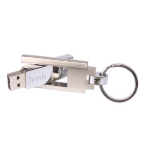 Custom Metal Rotating USB Flash Drive Keychain Memory Stick Engraved Free 4GB, Silver