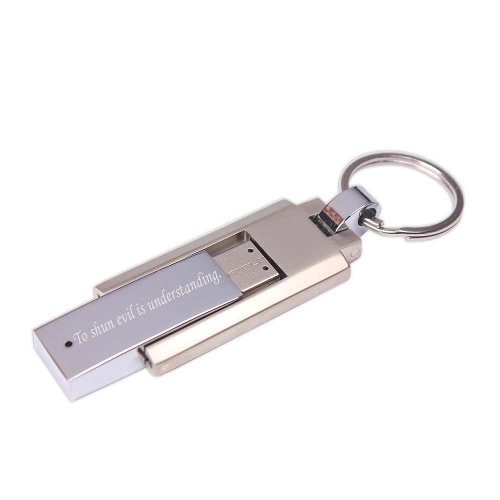 Custom Metal Rotating USB Flash Drive Keychain Memory Stick Engraved Free 4GB, Silver