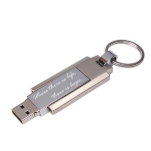 Custom Metal Rotating USB Flash Drive Keychain Memory Stick Engraved Free 4GB, Silver