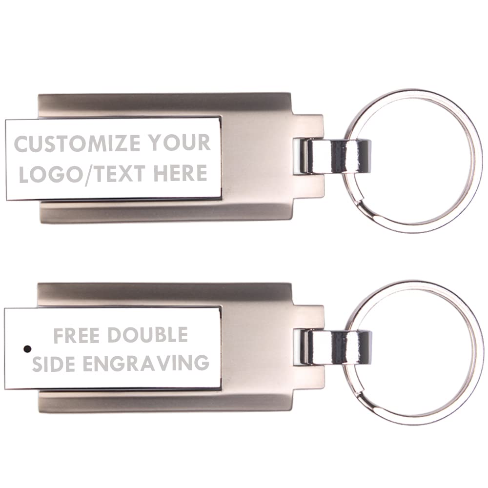 Custom Metal Rotating USB Flash Drive Keychain Memory Stick Engraved Free 4GB, Silver