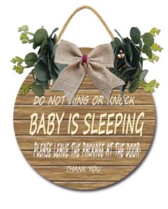 weytff baby sleeping sign for front door decorations hanging - baby sleeping sign for door do not knock or ring doorbell - no soliciting please don't disturb no soliciting baby sleeping sign for nursery 12x12"