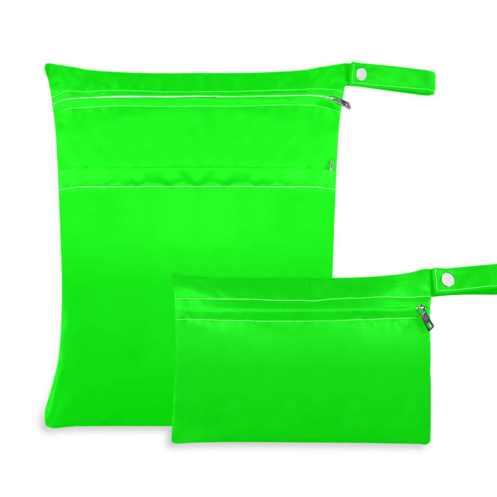 Kigai Waterproof Wet Bag Set Plain Neon Green Solid Color Wet Dry Bags for Cloth Diapers Washable Pouch with Handle Travel Bag Organizer for Beach Gym 12" x 14"