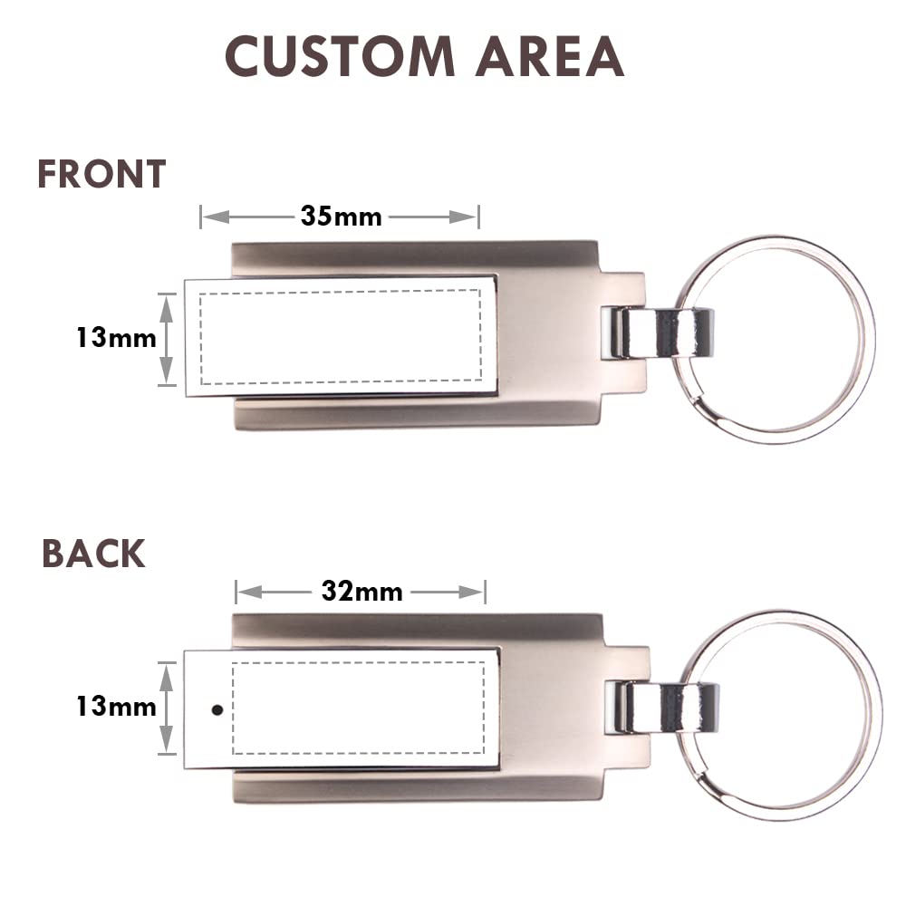 Custom Metal Rotating USB Flash Drive Keychain Memory Stick Engraved Free 4GB, Silver