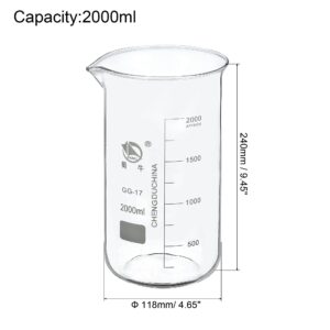 PATIKIL 2000ml Tall Form Glass Beaker, 3.3 Borosilicate Glass Graduated Printed Scale Measuring Cups with Spout for Kitchen Lab Liquids Transit Boiling