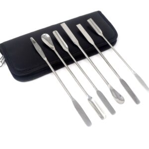 6 PCS Micro Lab Spatula Sampler Set, Stainless Steel Double Ended Sampling Spoon Mixing Spatulas, Square, Scoop, Round & Tapered Arrow End, 7" Length