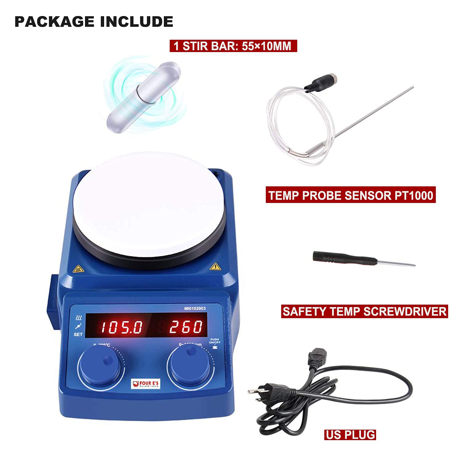 FOUR E'S SCIENTIFIC LED Digital Magnetic Hotplate Stirrer with Stand