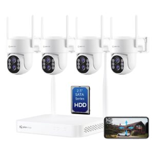 yeewise 2k wifi security camera system, outdoor ptz wireless camera system, 4pcs dual lens pan tilt zoom cameras with auto tracking & 10x hybrid zoom, 10ch wifi nvr with 500gb hdd for 24/7 recording