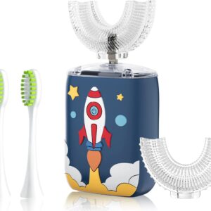 ELOTAME Kids U Shaped Electric Toothbrush with 4 Brush Heads, Cartoon Sonic Automatic Toothbrush with 6 Cleaning Modes, 360-Degree Cleaning, IPX7 Waterproof (8-15 Age Rocket)