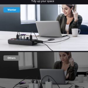 Powered USB Hub, Wenter 6-Port USB 3.0 Hub Splitter (4 USB 3.0 Data Ports + 2 QC 3.0 Fast Charging Ports) with Individual LED On/Off Switches, USB Hub 3.0 Powered with 36W AC Adapter for Mac, PC