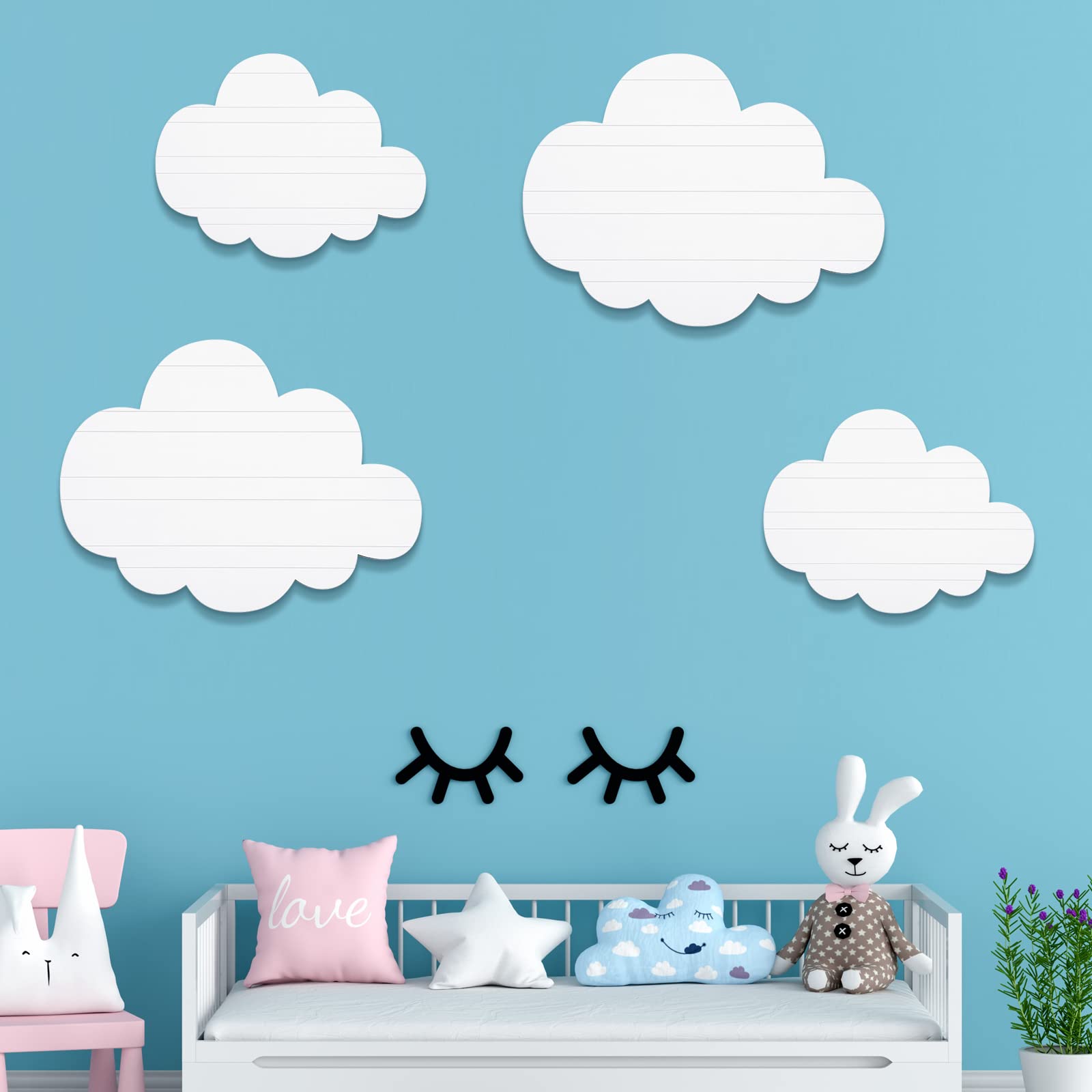 4 Pcs Cloud Wall Decor Wood Hanging Cloud Nursery Room Clouds Decorations White Cloud Decor for Room Cloud Party Decorations