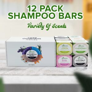 Solid Shampoo Bar And Conditioner Effect Hair Soap – 12 Pack Natural Shampoo Bars For Hair With Plant Based Essential Oils And Eco Friendly Zero Waste Biodegradable Packaging (Different Scents Pack Of