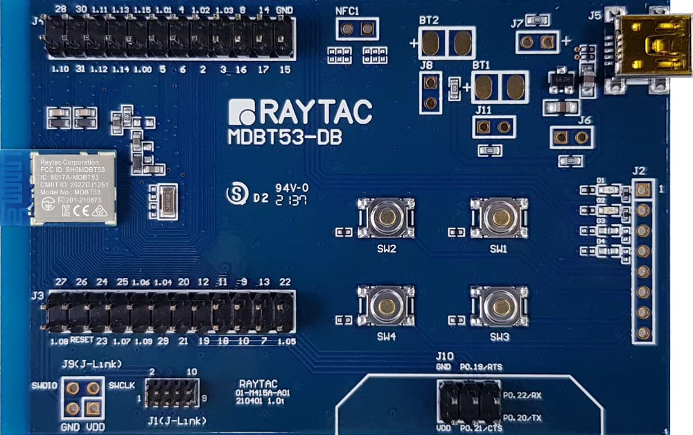 MDBT53-DB Nordic nRF5340 Module Demo Board Dev Kit 48 GPIO Bluetooth Module BT5.2 FCC IC CE Telec KC SRRC (Chip Antenna)