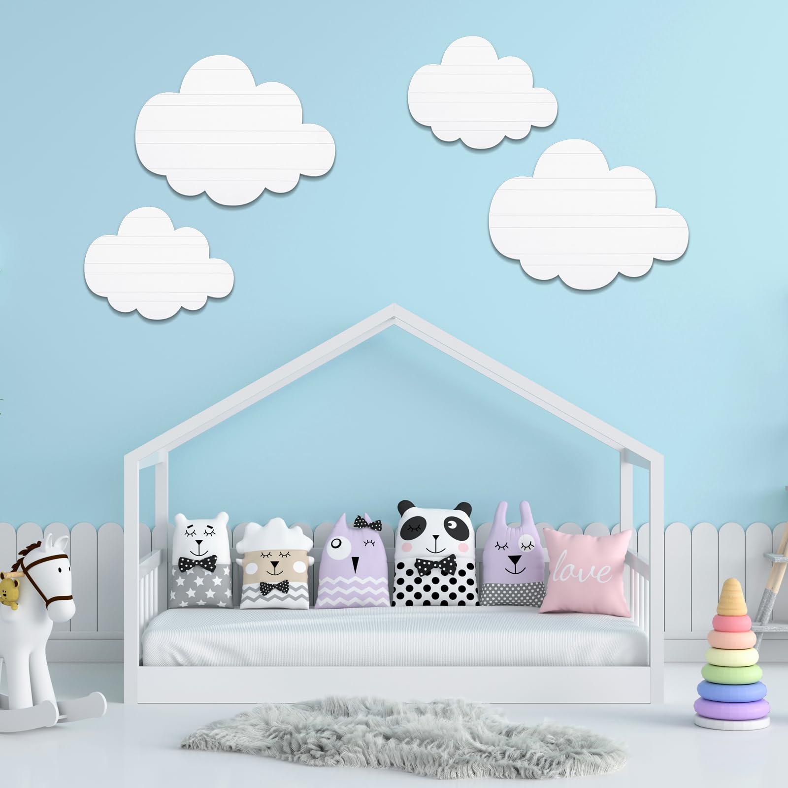 4 Pcs Cloud Wall Decor Wood Hanging Cloud Nursery Room Clouds Decorations White Cloud Decor for Room Cloud Party Decorations