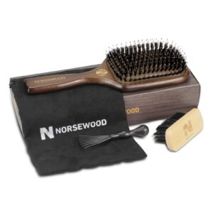 premier 100% boar bristle norsewood hair brush set. for long short thick thin curly straight wavy dry hair for men women kids, hair detangler