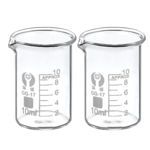 PATIKIL 10ml Low Form Glass Beaker, 2 Pack 3.3 Borosilicate Glass Graduated Printed Scale Measuring Cups with Spout for Kitchen Lab Liquids Transit Boiling