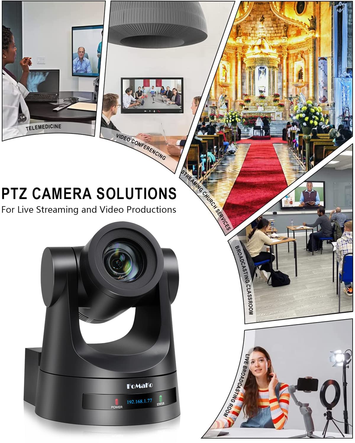 FoMaKo PTZ Camera 20x Optical Zoom AI Auto Tracking PoE HDMI Bundle PTZ Camera for Church Worship + PTZ Camera Controller (BH201 PTZ Bundle FMK20SDI +KC608)