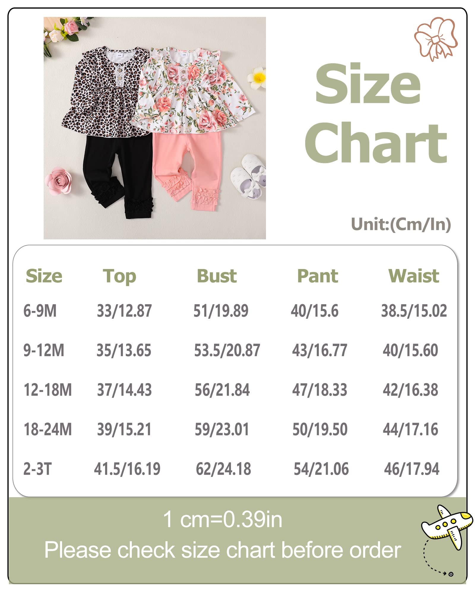 18 Months Girl Clothes Toddler Baby Girl Outfits Floral Shirt Top Pink Pants Fall Winter Little Girl Clothes 2T Outfit for Girl 18-24 Months