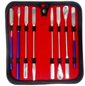 8 pcs micro lab spatula sampler set, stainless steel mutlipurpose laboratory mixing/filling spatulas, flat, scoop, round & tapered arrow end, 7"+6" length