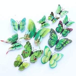 3d butterfly wall decor 24 pcs 2-layers butterfly birthday decorations butterflies crafts stickers for party wedding diy cake art flower decor (green)