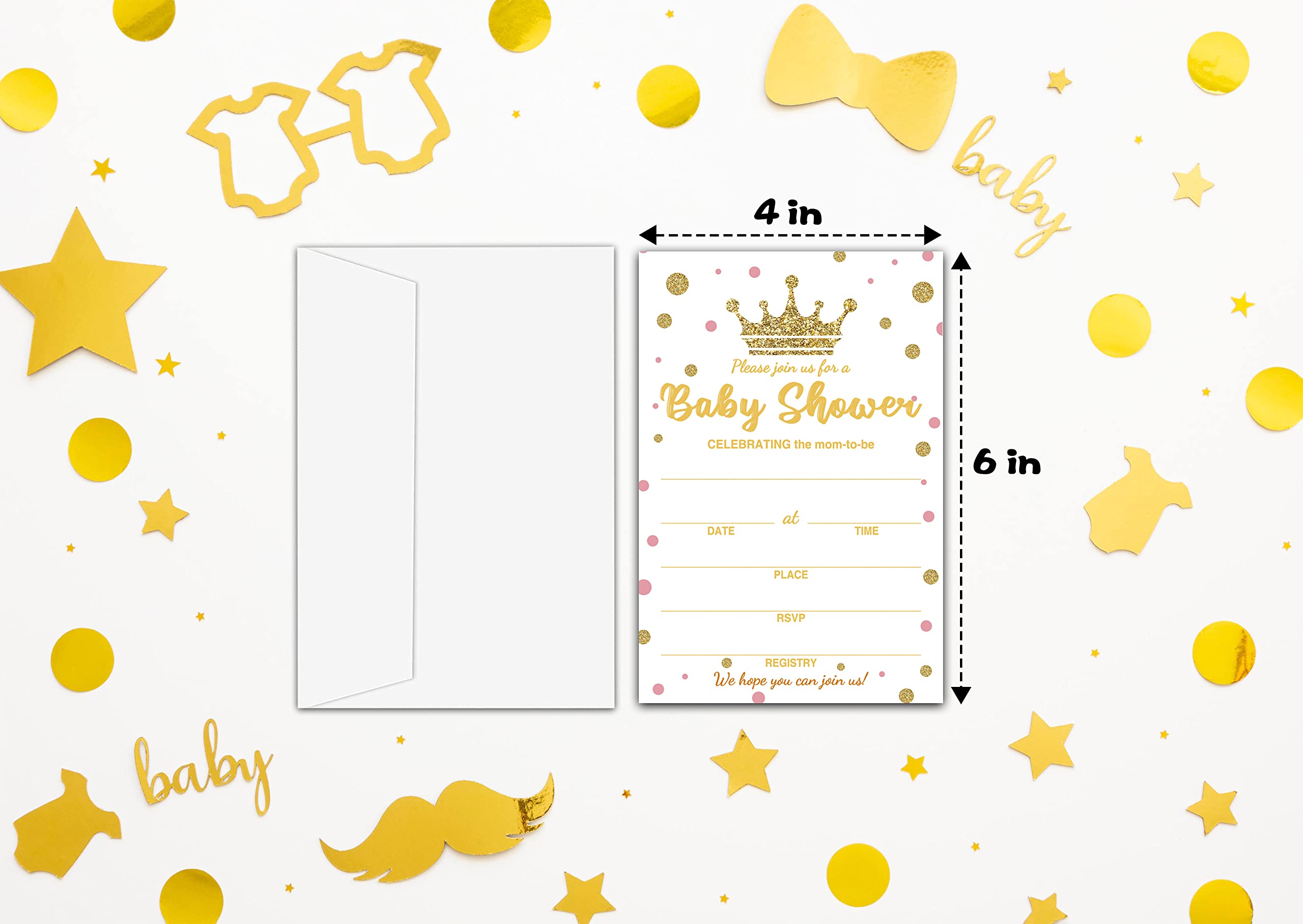 Baby Shower Cards Kit,A Little Princess Set of 25 Baby Shower Invitations with Envelopes, Book Request Cards for Baby Shower,Pink & Gold Baby Shower Party Favor Decoration(11)