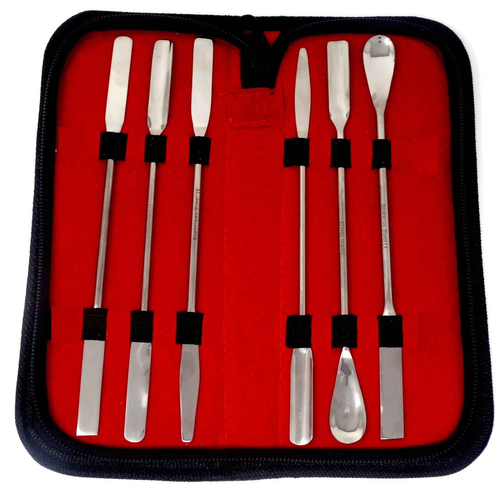 6 PCS Micro Lab Spatula Sampler Set, Stainless Steel Double Ended Sampling Spoon Mixing Spatulas, Square, Scoop, Round & Tapered Arrow End, 7" Length