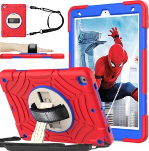 bmouo case for ipad 9th/8th/7th generation - 10.2 inch 2021/2020/2019 with screen protector, 360 rotating stand hand & shoulder strap shockproof kids case for ipad 9/8/7 gen, red