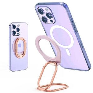 mindsky mag-safe phone stand phone grip compatible with iphone 12/13/14/15 mini/pro/pro max accessories removable magnetic finger phone ring grip (rosegold pink)