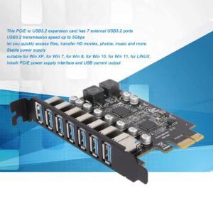 7 Ports PCIE to USB3.2 GEN1 Expansion Card, USB3.2 GEN1 Superspeed 5Gbps Front Expansion Card, USB PCIE Expansion Card for XP Win7 8 10 11 Linux