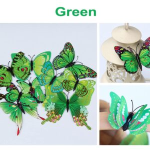 3D Butterfly Wall Decor 24 Pcs 2-Layers Butterfly Birthday Decorations Butterflies Crafts Stickers for Party Wedding DIY Cake Art Flower Decor (Green)