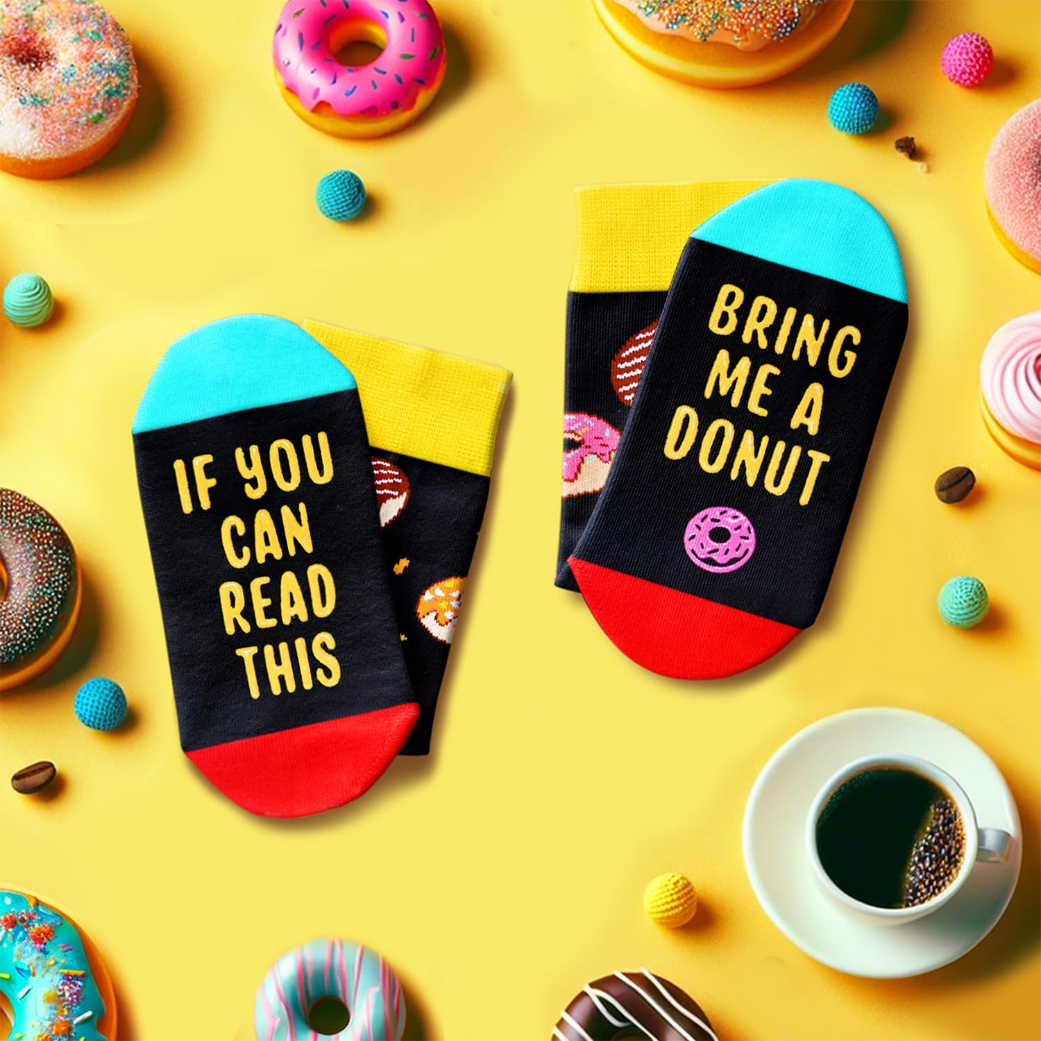 HAPPYPOP Donut Socks Donut Gifts Kids, Fun Crazy Gifts For Girls Boys, If You Can Read This