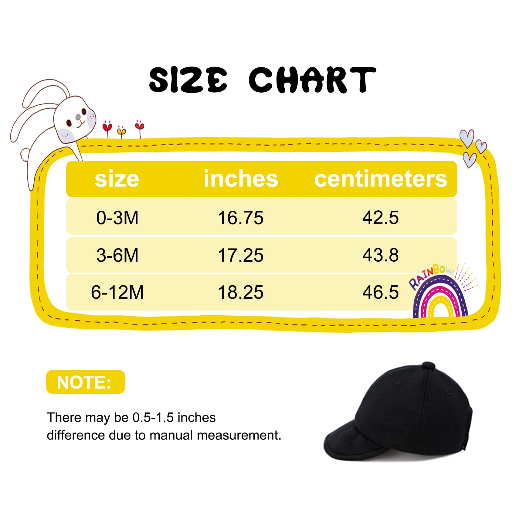 Durio Baby Baseball Hat Adjustable Baby Baseball Cap Soft Black Baseball Cap Sun Protection Baby Hats 0-6 Months Baby Boy Sun Hat A Black 3-6 Months