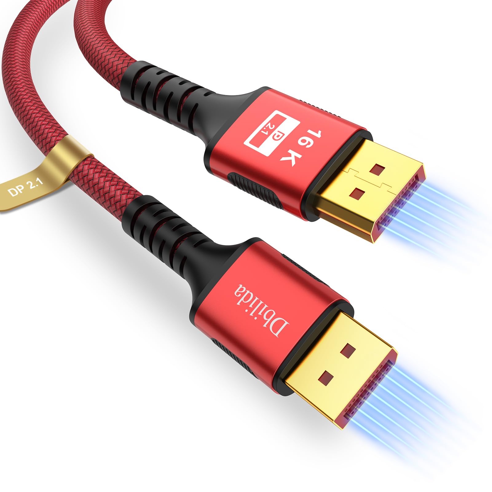 Dbilida VESA Certified DisplayPort 2.1 Cable 6.6ft, 16K DP 2.0 Cable Supports 80Gbps, 16K@60Hz, 8K@120Hz, 4K@240Hz/165Hz, 2K@360Hz HDR, HDCP2.2, 3D, ARC for TV, Gaming Monitor