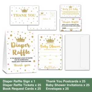 Baby Shower Cards Kit,A Little Princess Set of 25 Baby Shower Invitations with Envelopes, Book Request Cards for Baby Shower,Pink & Gold Baby Shower Party Favor Decoration(11)