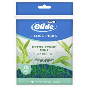 oral-b glide detoxifying mint dental floss picks infused with tea tree oil, 75 count (pack of 4)