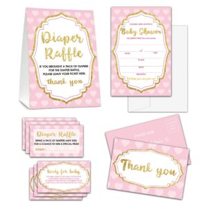 baby shower cards kit,a little princess set of 25 baby shower invitations with envelopes, book request cards for baby shower,pink & gold baby shower party favor decoration(12)